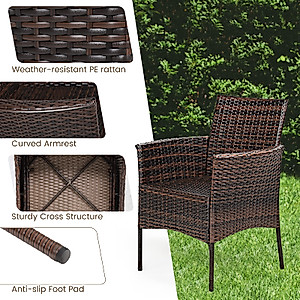 RELAX4LIFE Wicker Patio Chairs Set of 4, Indoor Outdoor PE Rattan Armchairs w/Cane Back, Seat Cushions for Bistro Porch Poolside, 360LBS Weight Capacity, 4 Pack Outdoor Dining Chairs (4, Brown+Beige)
