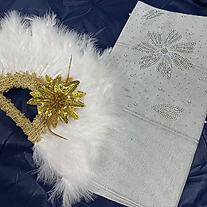 Msbfea White Feather Fan with ASO Oke Headtie Matching for Ladies Wedding Party Nigerian Style Fan Design African - ASO Fan Color 292