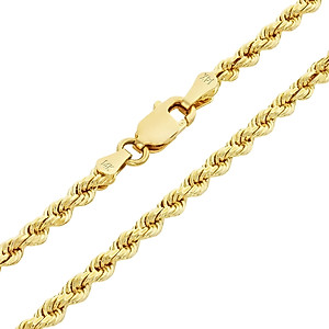 Nuragold 14k Yellow Gold 2mm Rope Chain Diamond Cut Bracelet or Anklet, Mens Womens Jewelry 7" 7.5" 8" 8.5" 9"