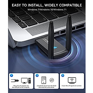 USB WiFi Adapter AX1800 WiFi 6 (802.11ax), ZEXMTE USB 3.0 Dual Band High Gain Antenna 2.4GHz/ 5GHz WiFi Adapter for Desktop PC, WiFi 6 Adapter for Windows 11/10/7, WiFi 6 USB Adapter