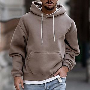RTTUIOP Big And Tall T Shirts For Men Casual Hike Long Sleeve Hoody Men Pocket Hooded Solid Color Hoodie Fit Super Soft Pullover Men Khaki