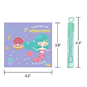 Valentines Day Gifts for Kids - Valentines Day Cards for Kids - Mermaid Princess Valentine Card Bubble Wands 24 Pack - Valentine's Day Bubbles Party Favors Toys for Girls School Classroom Exchange