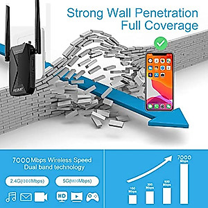 WiFi Extender 1200 Mbit/s Internet Amplifier with LAN Connection, WLAN Repeater Cover up to 6000 sq.ft & 45 Devices for Socket, 5G & 2.4G WLAN Amplifier Access Point, WPS, Compatible with All Devices