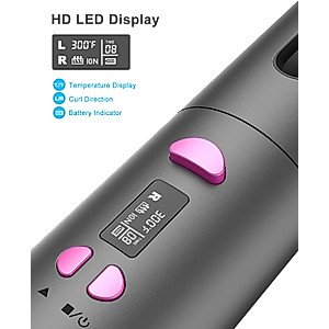 Curling Iron Automatic Cordless Hair Curler with 6 Temperature & Timer Settings, Portable Auto Shut-Off Rechargeable Curling Wand for Girls