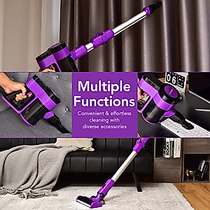 COSTWAY Cordless Vacuum Cleaner, 3-in-1 Handheld Stick Vacuum with 45-Minute Runtime & 2000mAh Rechargeable Battery, Wall-Mounted Lightweight Vacuum for Car, Pet Hair, Hard Floor & Carpet (Purple)