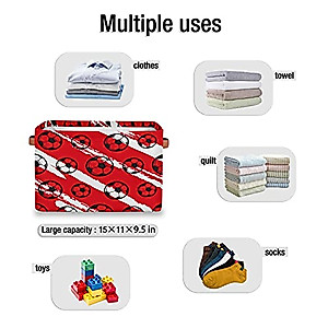 Football Soccer Storage Baskets Bin, Collapsible Canvas Fabric Storage Bin Decorative Baskets Toy Organizer Rectangle Storage Boxes with Handles for Home Shelves Nursery,1Pack