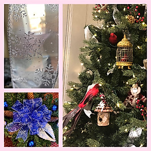 Morex Ribbon 7405.60/50-004 Snowflake 2.5" X 50 YD Nylon Sheer Wired Glitter Ribbon, Ivory/Gold, Ribbon Art Supplies for Christmas Decorations, Indoor Christmas Ribbon for Gift Wrapping Art Set