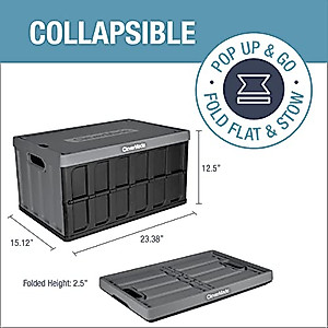 CleverMade 62L Collapsible Storage Bins with Lids - Folding Plastic Stackable Utility Crates, Solid Wall CleverCrates, 3 Pack, Charcoal (8034119-1533PK)
