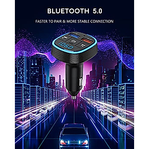 Upgraded Bluetooth FM Transmitter for Car, Car Bluetooth Adapter, Freapp Wireless Car Radio Transmitter, QC3.0 Quick Charge, Handsfree Call/TF Card & U Disk Car Music Adapter Player,Voice Assistant