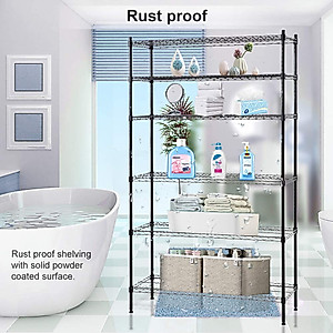 6 Tier Wire Shelving Unit Wire Shelves, NSF Heavy Duty Height Adjustable Storage Wire Shelf Shelving Rack with Feet Leveler Garage Rack Kitchen Rack Office Rack Commercial Shelving (Black 42x16x72)