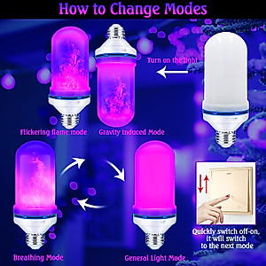 LeiNetfor Upgraded LED Flame Light Bulbs, 4-Mode Flickering Light Bulbs with Gravity Sensor, E26 Fire Light Bulb for Porch Party Patio Home Halloween Christmas Indoor Outdoor (Purple, 1)