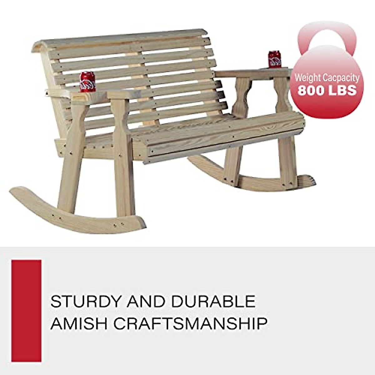 Amish Casual Heavy Duty 800 Lb Roll Back Pressure Treated Double Rocker with Cupholders (Unfinished)