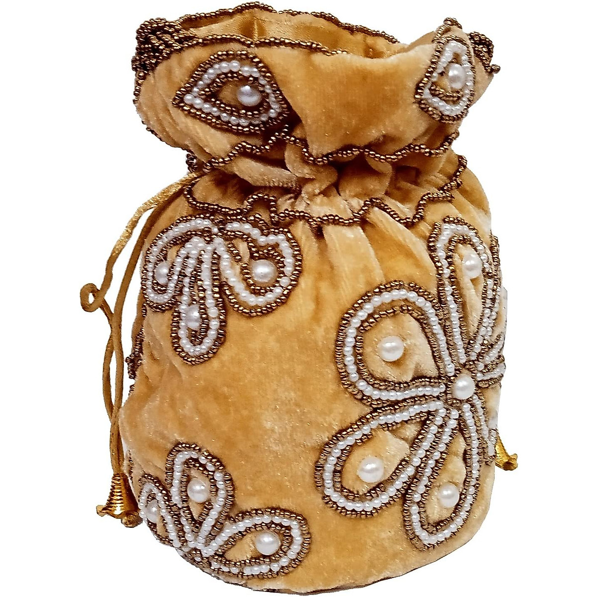 Purpledip Potli Bag (Drawstring Purse): Gold Thread Sequin Embroidery