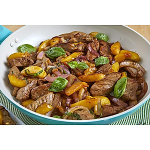 IMUSA USA Forged Sauté Pan with Soft-Touch Handle & Ceramic Nonstick Interior 12-Inch, Teal, 12 Inches