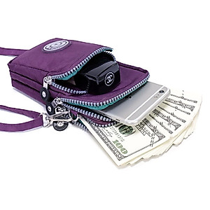 Amamcy Nylon Crossbody Cellphone Pouch Waterproof 3 Layers Unisex Phone Bag Shoulder Bag Coin Purse for Women Men