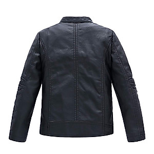 LOKTARC Boys Stand Collar Leather Jackets Kids Spring Faux Leather Motorcycle Coats Black Size 160/12-13Years