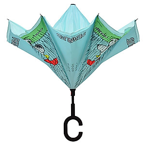 Blue Peanuts Umbrella - Snoopy and Woodstock Design, 44-Inch Diameter, Windproof, Easy Storage