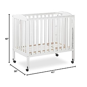 Dream On Me 3 in 1 Portable Folding Stationary Side Crib in White, Greenguard Gold Certified, Safety Wheel with Locking Casters, Convertible, 3 Mattress Heights