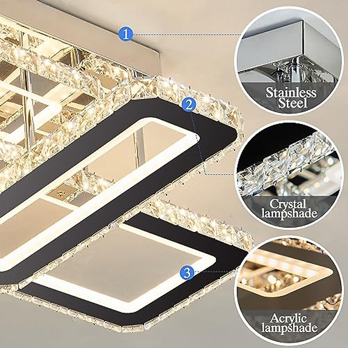 ZGLAOJT Large Crystal Ceiling Light Chrome Modern LED Ceiling Light Fixture with Remote Control Dimmable Ceiling Lighting Flush Mount Chandelier Farmhouse for Kitchen Bedroom Dinning LivingRoom