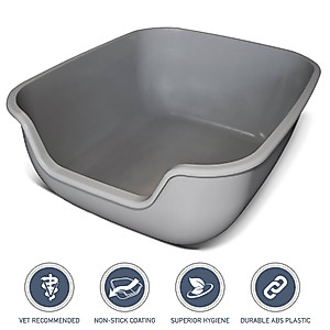 PetFusion BetterBox Non-Stick Large Litter Box. Pet Safe Non-Stick Coating for Easier Cleaning & Superior Hygiene. Open Top Box Promotes Healthy Usage. Litter Pans Made of Stronger ABS Plastic, Grey
