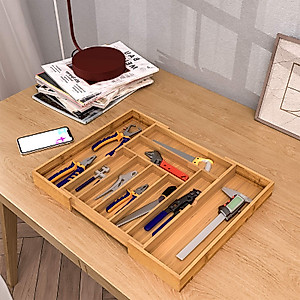 Danfoxer Silverware Drawer Organizer, Bamboo Kitchen Drawer Organizer, Expandable Cutlery Tray Desk Drawer Organizer (Natural, 21.2 inches)