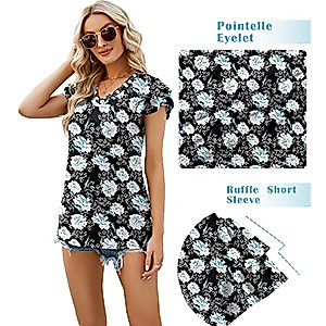 Shirts for Women Summer V Neck Ruffle Sleeve Tunic Tops to Wear with Leggings XL