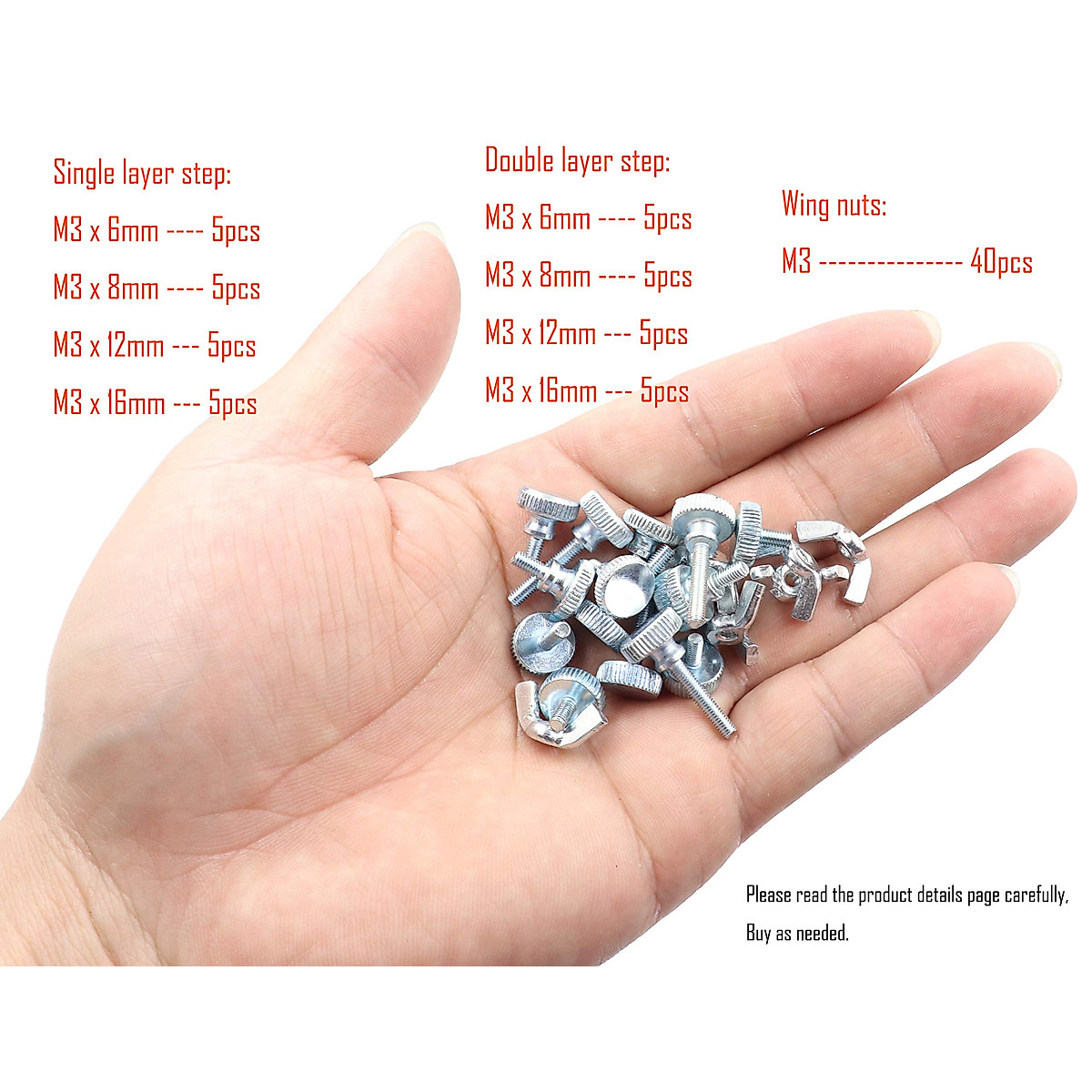 LBY 80pcs Knurled Hand Screw, M3 Flat Knurled Head Fully Threaded Thumb Screws and Wing Nuts 9 Sizes Assortment Kit, Carbon Steel Galvanize