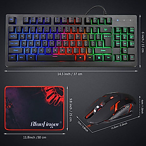 RGB 87 Keys Gaming Keyboard and Backlit Mouse Combo,BlueFinger USB Wired Rainbow Keyboard,Gaming Keyboard Set for Laptop PC Computer Game and Work