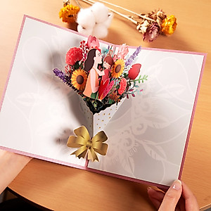 Magic Ants Happy Mother’s Day Card - 3D Flower Flora Bouquet Greeting Card - 3D Pop Up Mothers Day Card - Handcrafted 3D Pop Up Greeting Card for Her - Birthday Card for Mom