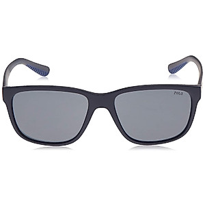 Polo Ralph Lauren Men's PH4142 Rectangular Sunglasses, Matte Navy Blue/Grey/Blue, 57 mm