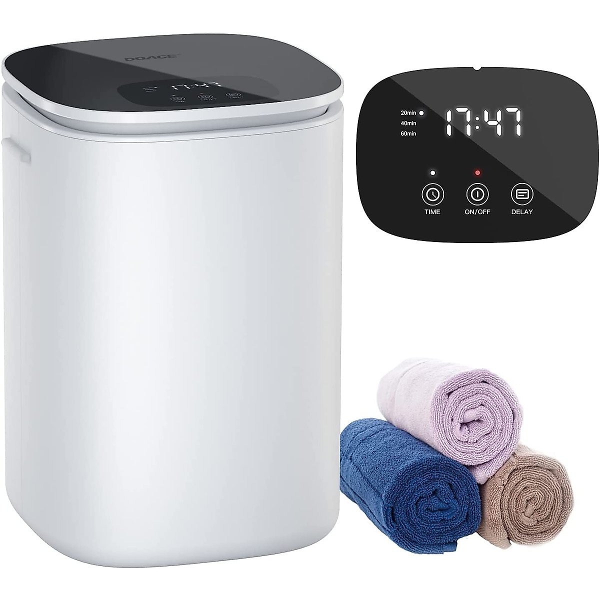 DOACE Towel Warmer Bucket, 26L Large Hot Towel Warmers for Bathroom with LED Display, Heat Timer 20/40/60 Min, Up to 24 Hour Delay Timer, Fits Up to Two Oversized Towels,White/Black, A18