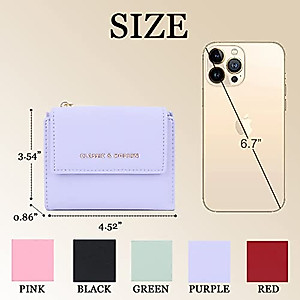 Sunwel Fashion Small Wallet Flapover Bifold Wallet Zipper Pocket Cash Card ID Window Coin Purse for Women Girls (PURPLE)