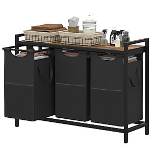 Heybly Laundry Hampers, 3 × 12.5 Gal Laundry Basket with Large Desktop Sorter for Laundry Room organization, Bathroom and Dorm Laundry Bags on Storage Shelf Rustic HLH003SR