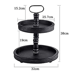 Funly mee Distressed Rustic Black Wood Two-Tier Tray with Metal Handle,Decorative Organizer for Kitchen Counter Top, Dining Room Table(Black)