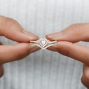 1.25 CT Moissanite Bridal Ring Set, D-VS1 Quality, Heart Shape Moissanite Wedding Ring Set, 14K Rose Gold, Size:US 10.00