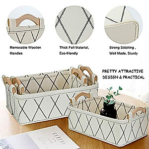 Small Storage Baskets Toy Storage Organizer Rectangle Basket Empty Gift Baskets Shelf Baskets Decorative Storage Basket with Wooden Handles for Keys Makeups Remotes Books