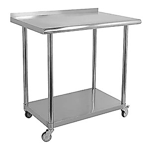 Nisorpa Stainless Steel Work Table with Caster Wheel 36" x 24" x 36" Kitchen Work Table Stainless Steel Commercial Kitchen Prep & Work Table w/Backsplash for Restaurant Home and Hotel