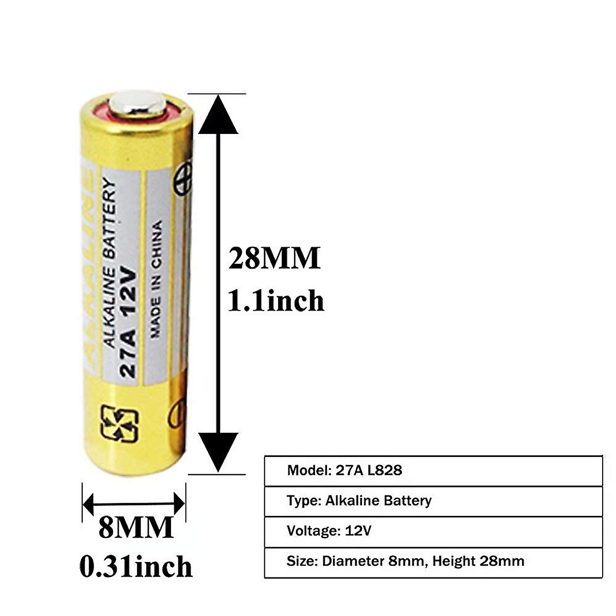 Pack of 5 A27 27A 12V MN27A Alkaline Battery