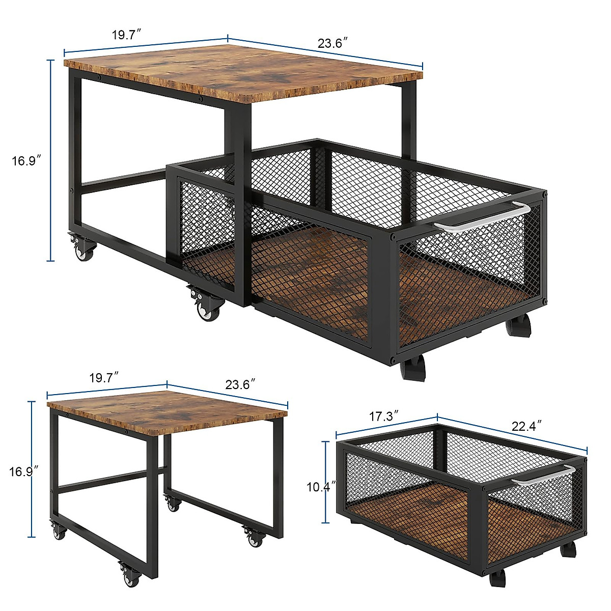PUNCIA 19.7x23.6in Mini Fridge Stand with Large Capacity Storage Beverage Refrigerator Table with Lockable Wheel Mobile Compact Fridge Cart Heavy Duty Appliance Platform for Dorm, Apartment,Office