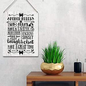 Funny Porch Rules Wood Plaque Sign Wall Hanging Porch Signs Farmhouse Home Rustic Porch Decor Gifts - 8x10 Inch