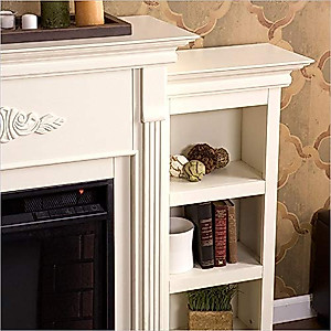 BOWERY HILL Traditional Wood Electric Fireplace with Bookcases in Ivory