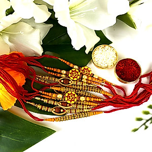 KSJONE Set of 12 Om Design Rakhi Thread, Rakhi for Brother, Raksha Bandha Gift for Your Brother, Rakhi Bracelet for Loving Sibling, Father, Bhabhi, Bhaiya with Roli Chawal (Design 4)