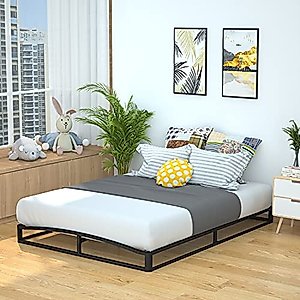 Amazon Basics Metal Platform Bed Frame with Wood Slat Support, 6 Inches High, Full, Black