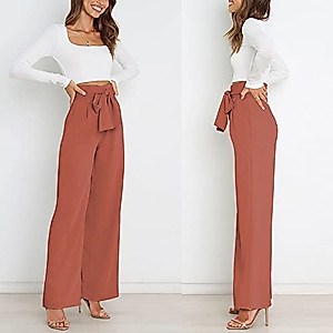 Viatabuna Wide Leg Pants for Women High Waisted Business Casual Pants Work Suit Pants Loose with Pockets and Belt Brick Red
