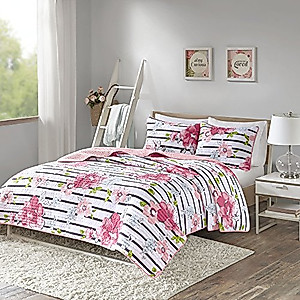 Comfort Spaces Quilt Set Novelty Design All Season Lightweight Coverlet Bedding Bedspread Kids, Teens Girls Bedroom Decor, Zoe Flower Pink, Twin/Twin XL, 2 Piece