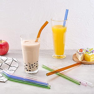 [10 Pcs] Colorful Glass Straws Shatter Resistant - 9" x 10mm Reusable Drinking Straws 5 Straight and 5 Bent with 2 Cleaning Brush Perfect for Smoothies, Milkshakes, Tea, Juice