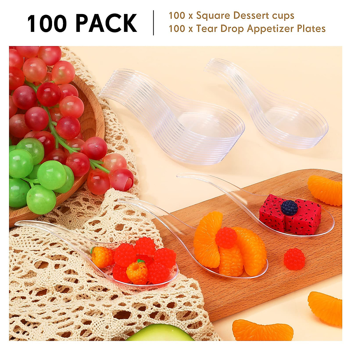 400 Pieces Tasting Mini Spoons Disposable Mini Dessert Spoons Appetizer Spoons Plastic Asian Soup Spoons Bulk Clear Serving Spoons for Desserts, Sushi, Dipping Sauces, Ice Cream