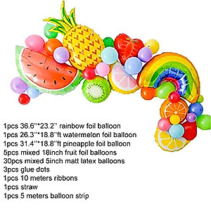 Fruit Balloon Garland Arch Kit-Two-tti Fruity Theme Party Decorations Supplies Mixed Jumbo Watermelon, Pineapple, Rainbow Aluminum Foil Balloons for Sweet Birthday Party, Baby Shower