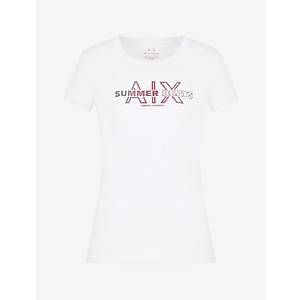 EMPORIO ARMANI Women's Crew Neck Reg Fit Summer Beats T-Shirt, Optic White, Large