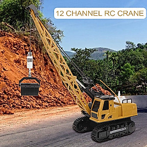 Remote Control Tower Crane - 12 Channel 2.4GHz Remote Control Lift Model Truck, Digging Engineering Toy with 2 Rechargeable Batteries, Crawler Loader Excavator Bulldozer, RC Construction Toy for Kids